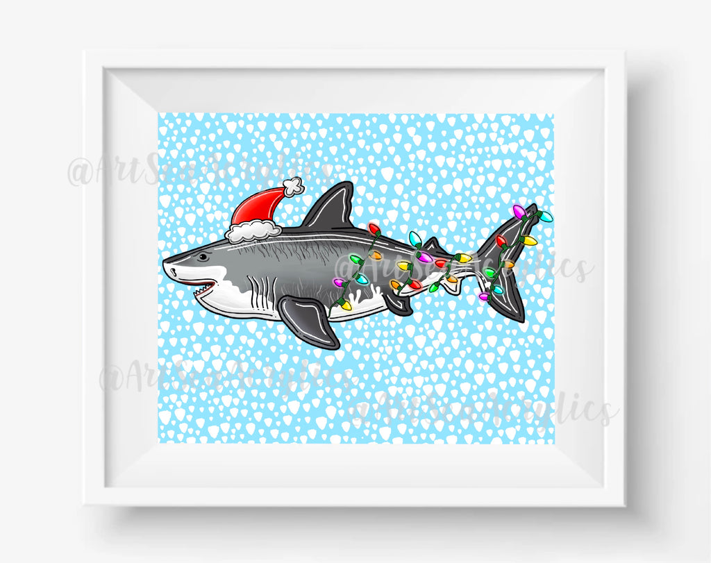 Santa Jaws Great White Shark Art Print 8x10 – ArtSea Acrylics